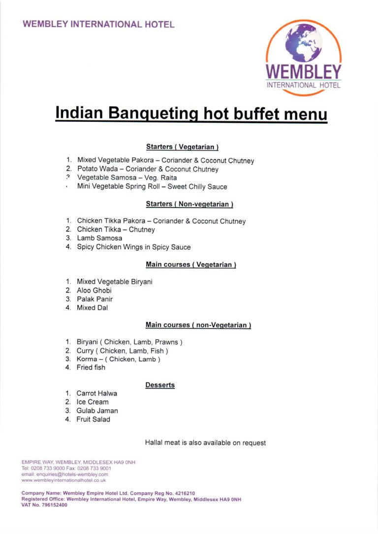 Wembley Indian menu | Wembley International Hotel